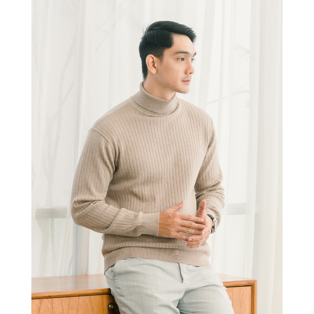 Jual Gomuda Sweater Rajut Pria Slimfit Ribbed Roll Neck - Choco ...