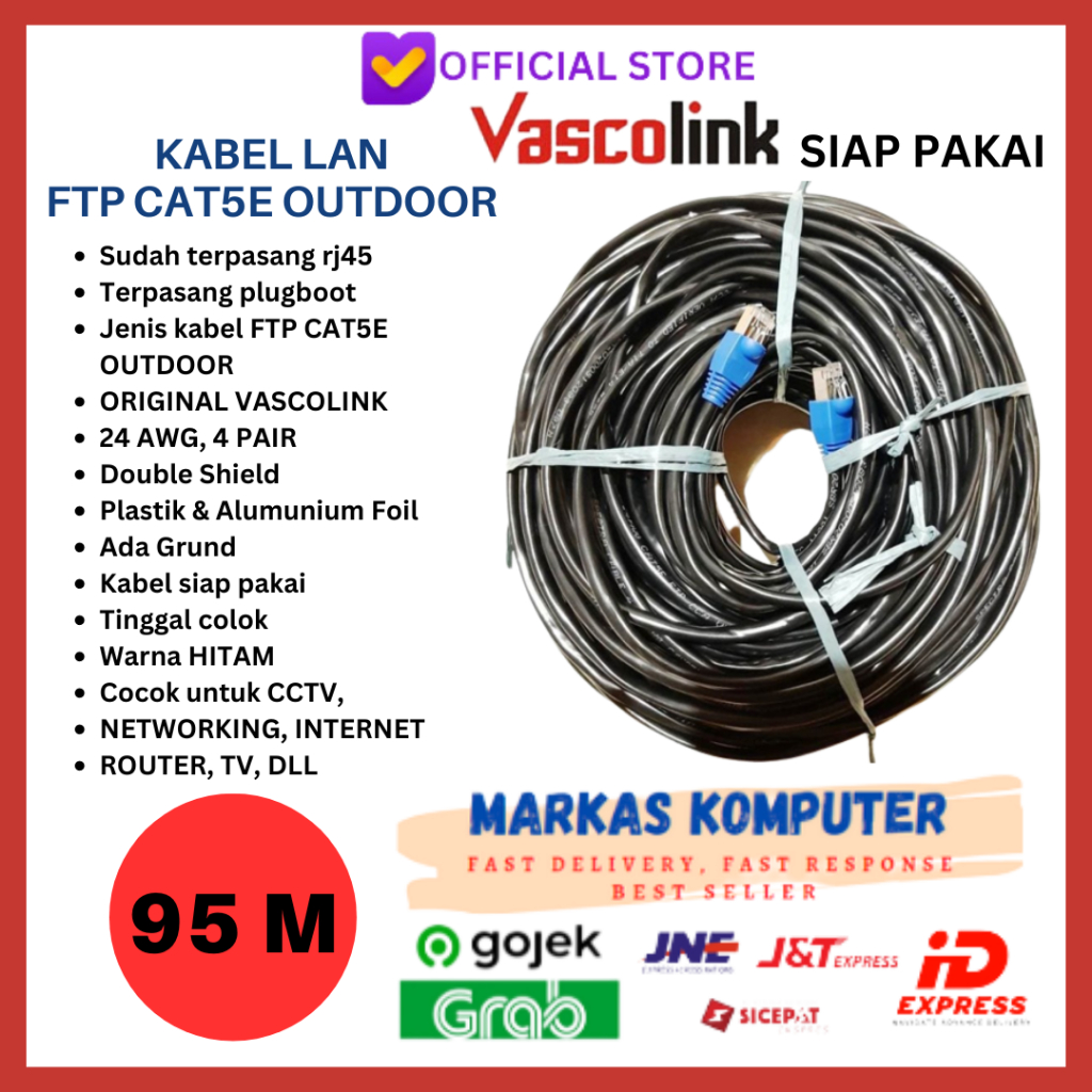 Jual Kabel LAN OUTDOOR FTP Cat5e 95M - Cat 5e STP Siap Pakai 95 Meter | Shopee Indonesia