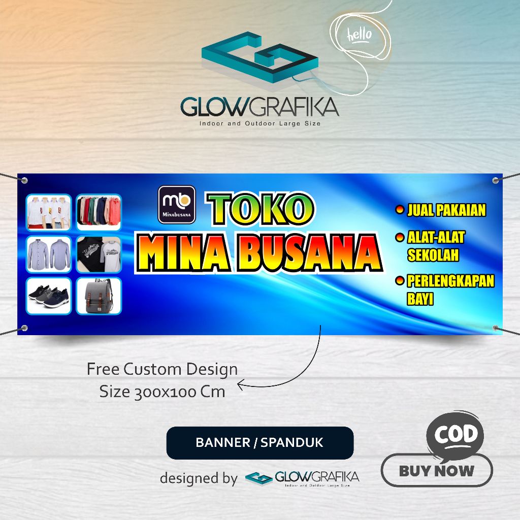 Jual Cetak Spanduk Banner Mina TOKO BUSANA Biru | Shopee Indonesia