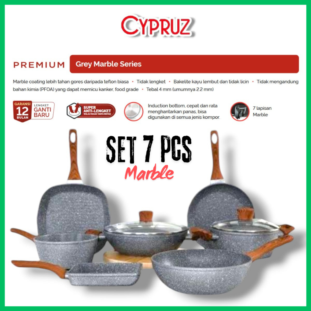 Jual Cypruz Cookware marble panci set lengkap anti lengket 7 pcs marble | Shopee Indonesia