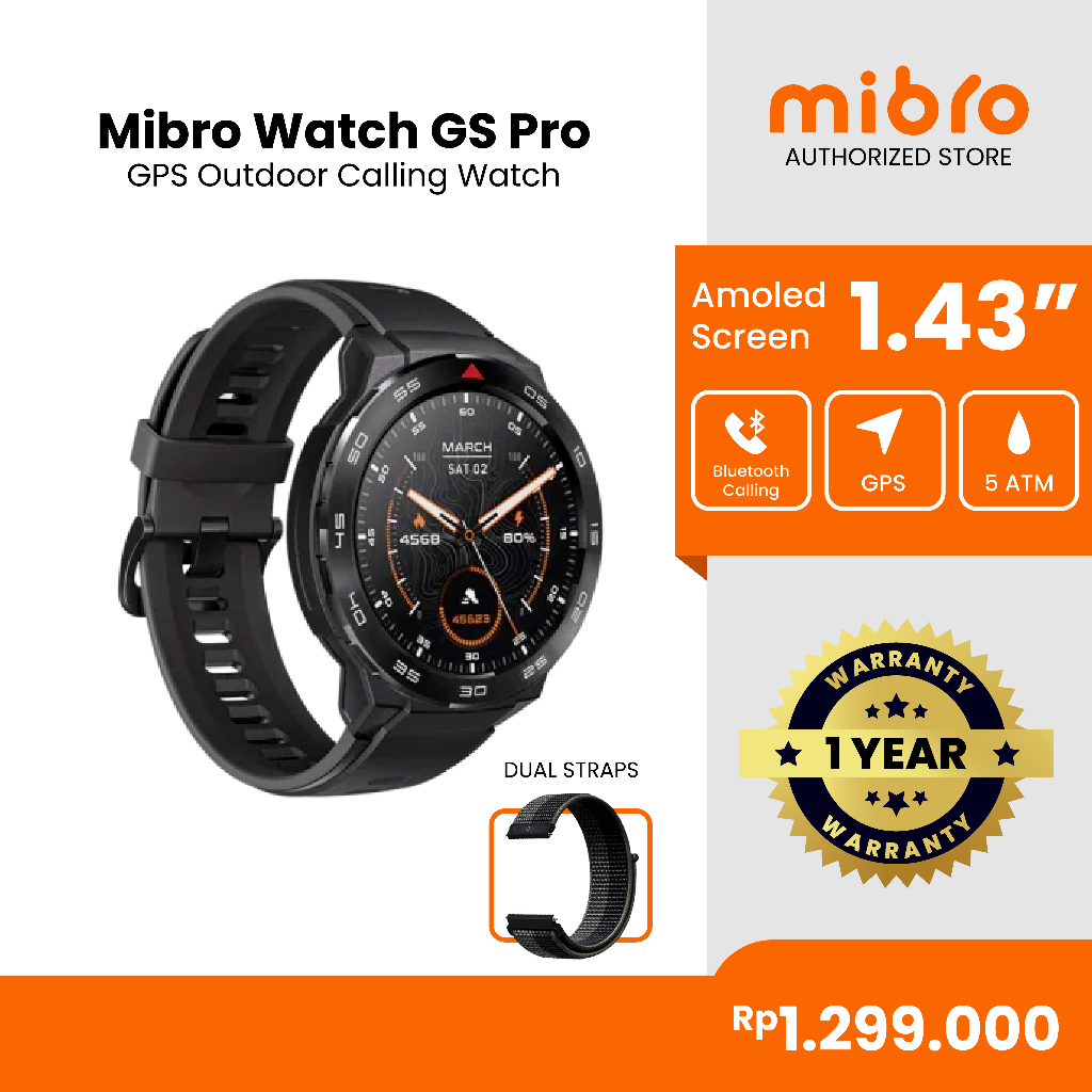 Jual Mibro GS Pro (GPS Bluetooth Calling Watch/ 1.43Inch Amoled screen ...