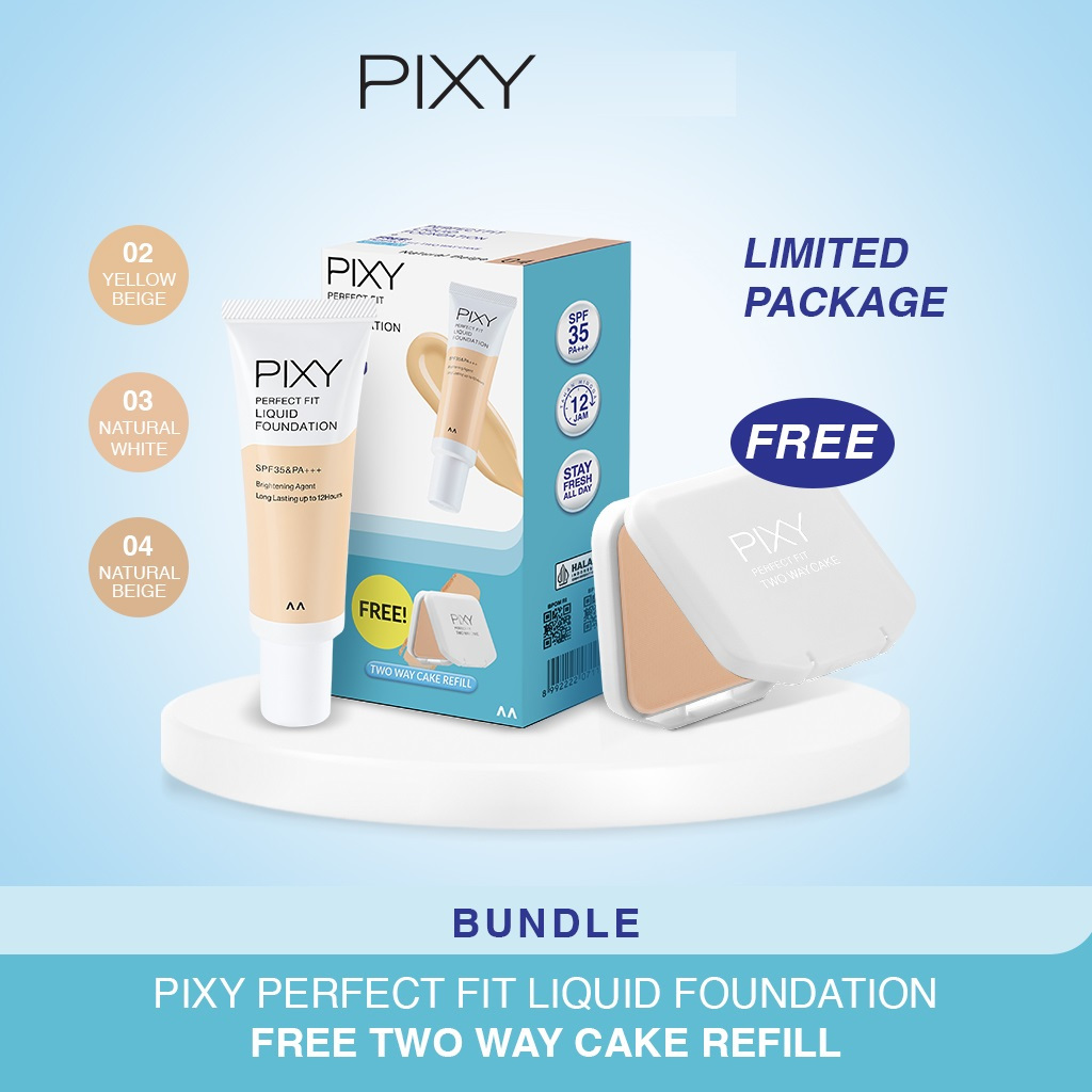 Jual PIXY Perfect Fit Liquid Foundation 20 ml FREE Perfect Fit Two Way ...