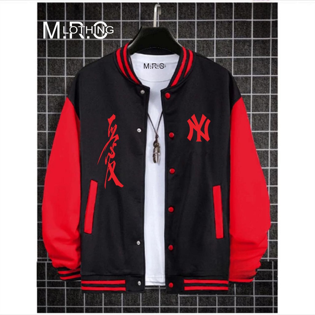 Jual [ COD ] Jaket Baseball Varsity kancing NY RILEX KIRKA Text MERAH ...