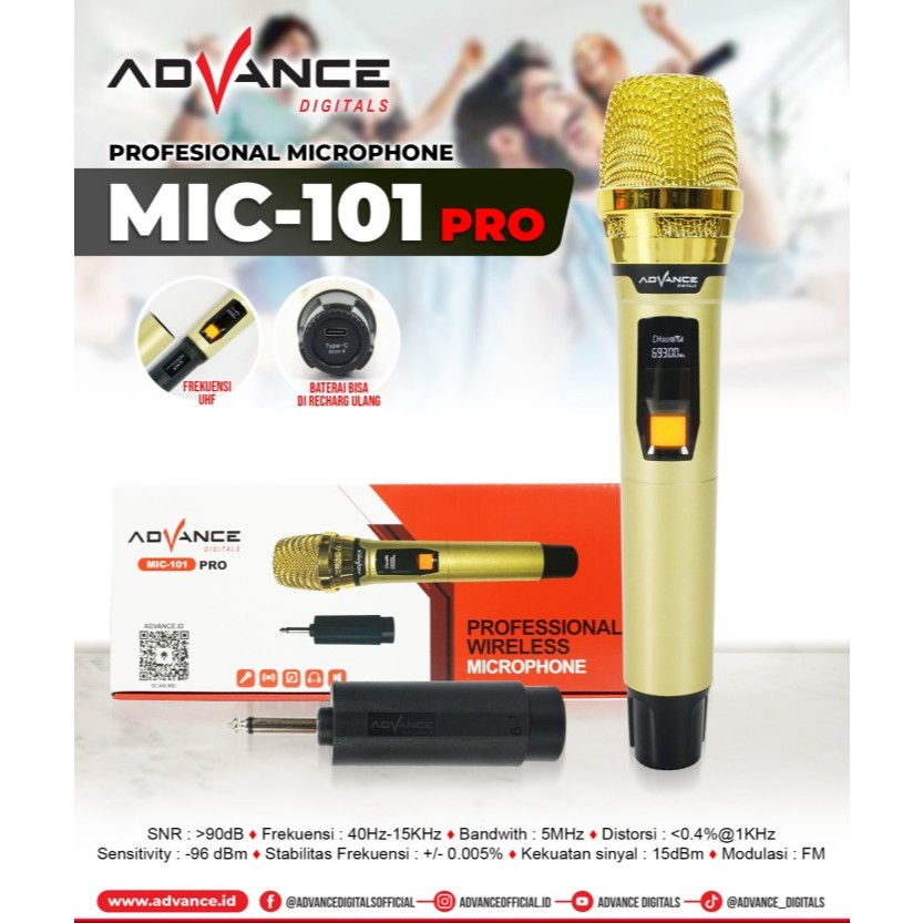 Jual ADVANCE Microphone Wireless MIC-101 Pro Mikrofon Tanpa Kabel ...