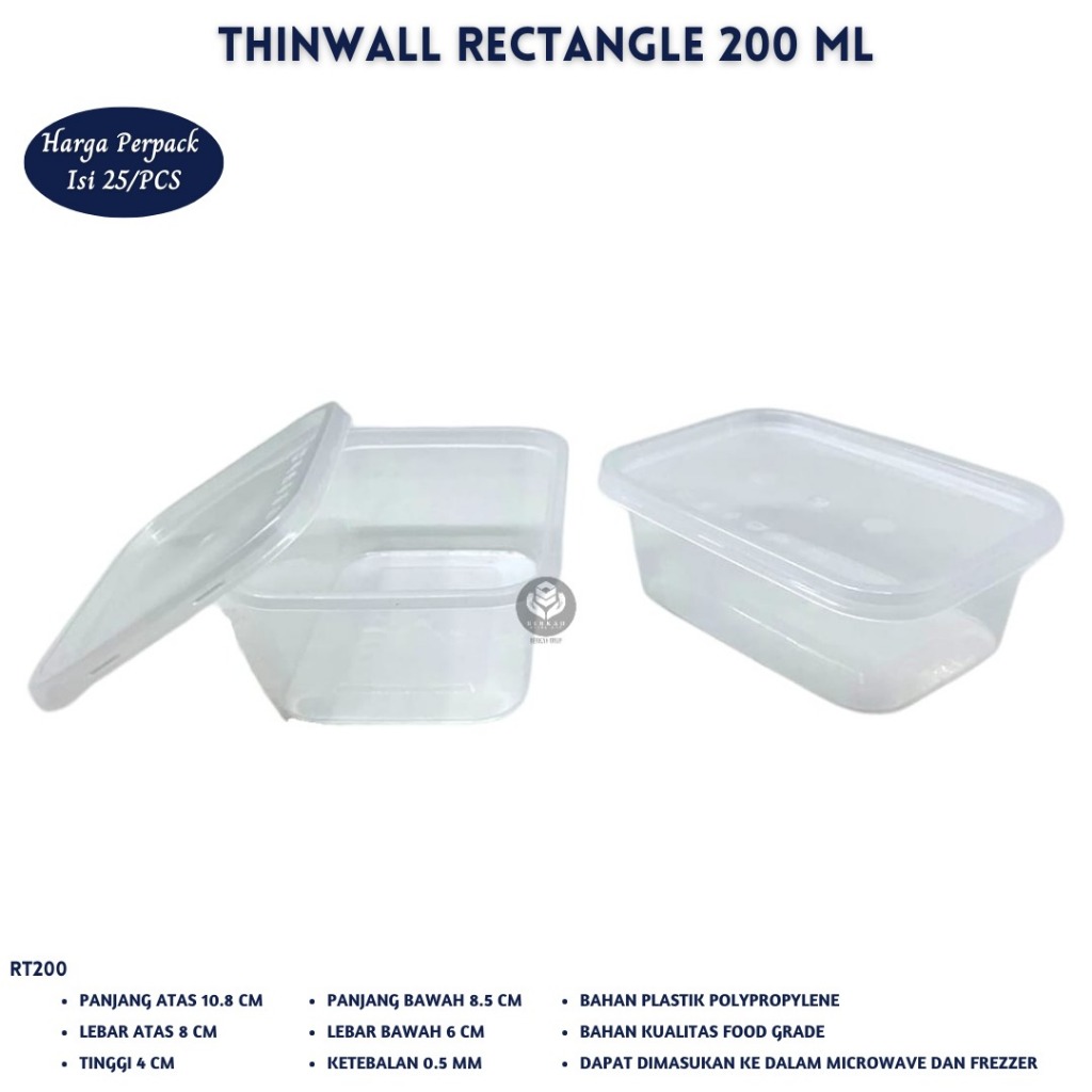 Jual Thinwall Rectangle 200 Ml Food Container (Isi 25 Pcs-RT200) | Shopee Indonesia