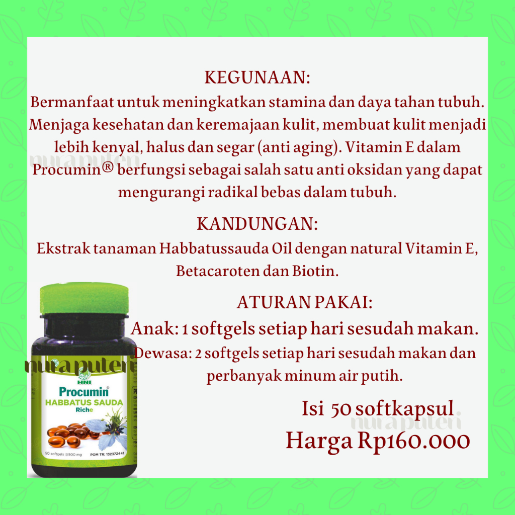 Jual PROCUMIN HABBATUSSAUDA RICH E hni hpai - Meningkatkan Daya Tahan ...