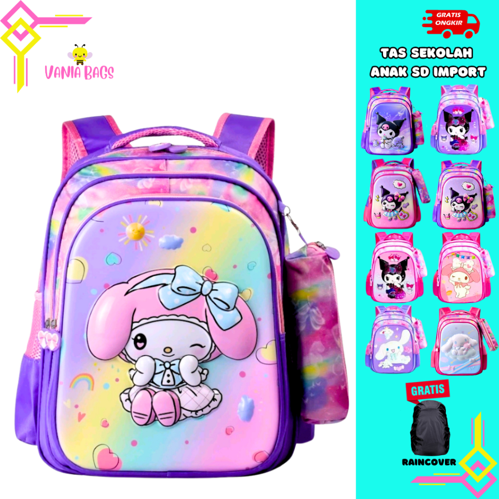 Jual tas sekolah anak perempuan sd motif gambar kuromi timbul 3d ransel punggung cewek ...