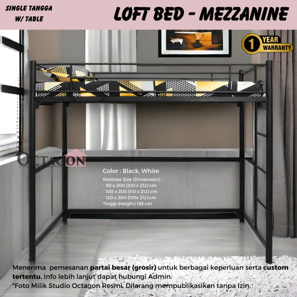 Jual Loft Bed Besi Minimalis Ranjang Susun Mezzanine Floating 90x200 ...