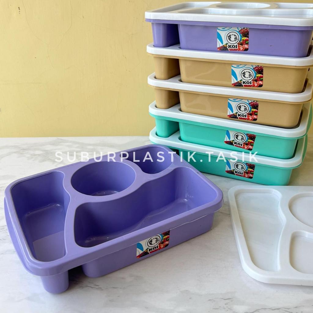 Jual [6 pcs] Lunch Box Plastik 4 Sekat Tutup Putih Besar Tempat Kotak Bekal Makan Praktis Bento ...