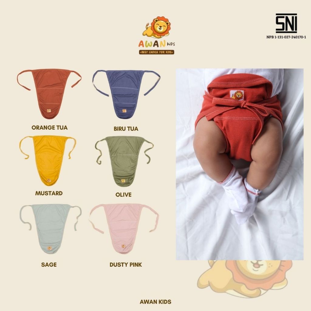 Jual AWAN - Popok Baby Newborn Kain Tali Set Polos Warna 1 Pcs | Shopee ...