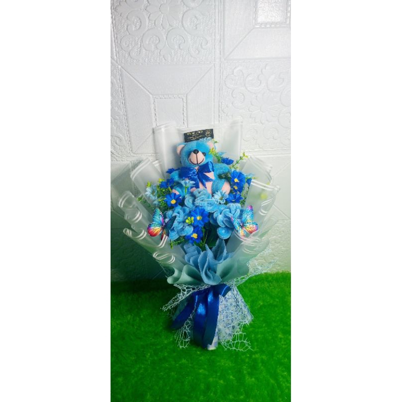 Jual Blue bear fur wire flowers (handmade by ikayla) | Shopee Indonesia