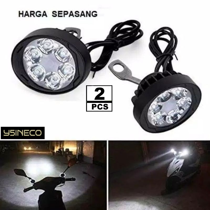 Jual Lampu LED Bar Tembak Bulat Motor Mobil 2PCS Worklight 6 Mata Super ...