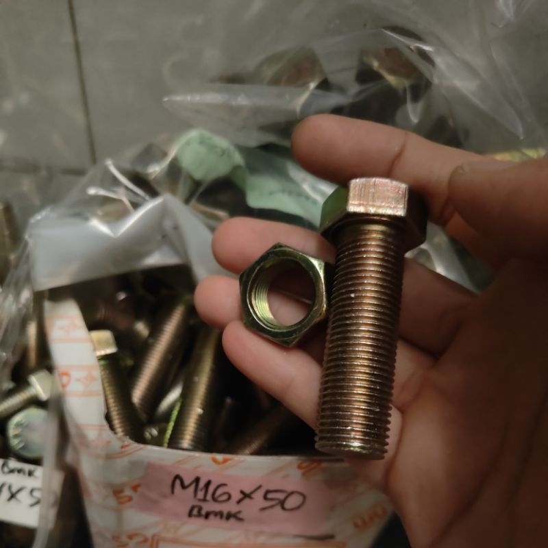 Jual baut mur drat halus m16x50 kunci 22 drat pitch 1.5 / baut mur ...