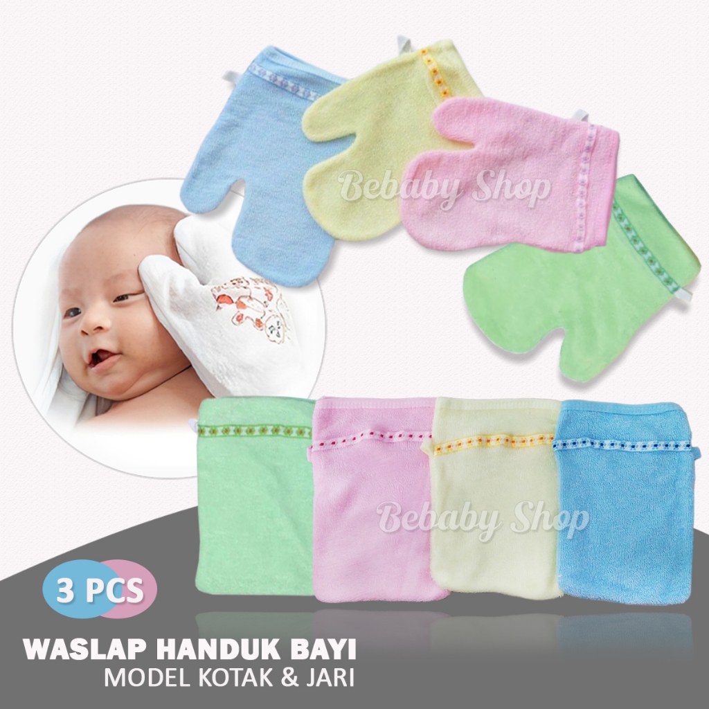 Jual 3pcs Waslap Mandi Bayi Murah Waslap Jari Kotak Kain Handuk Halus ...