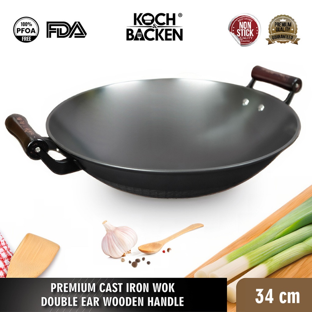 Jual KOCH&BACKEN Premium Cast Iron Nitriding Wok Round Bottom 34cm ...