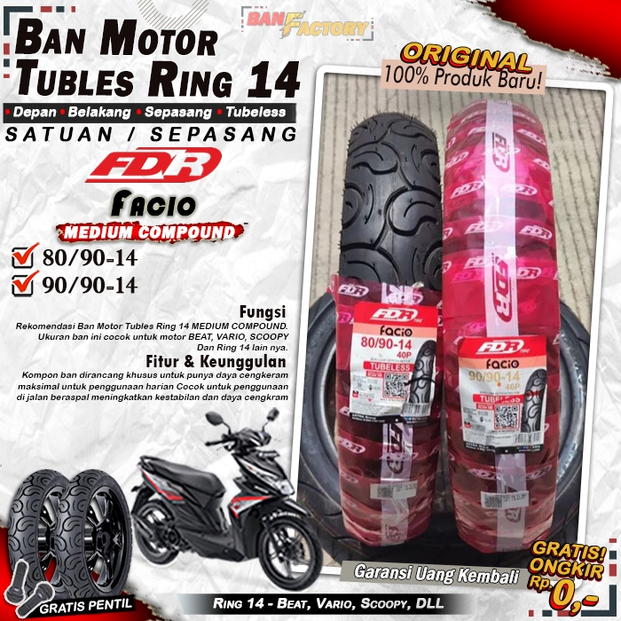 Jual Ban Motor FDR FACIO Ring 14 Ban Tubles Depan Belakang Motor Matic ...