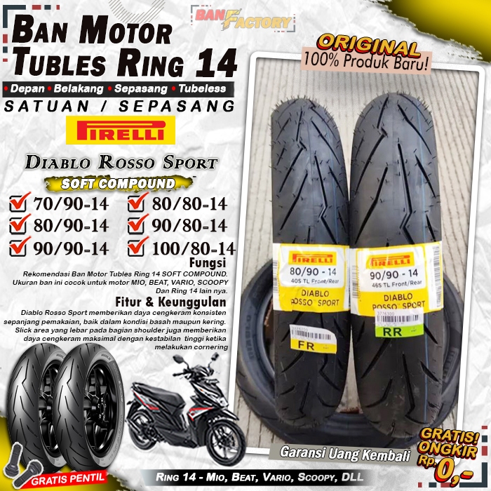 Jual ban motor matic tubles beat pirelli diablo rosso sport ring 14 ban ...