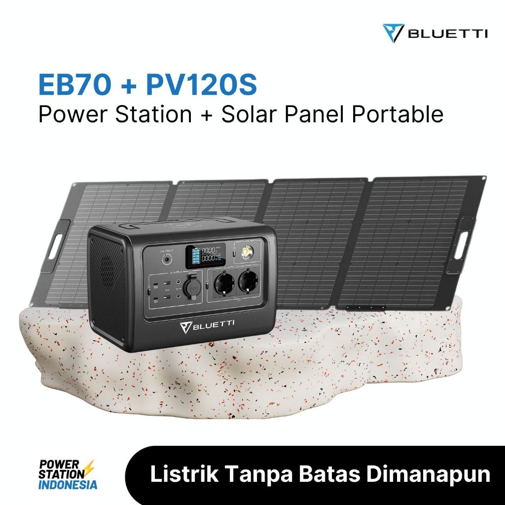 Jual Bundling Bluetti Portable Power Station EB70 1000W + Solar Panel PV120S 120 Watt | Shopee ...