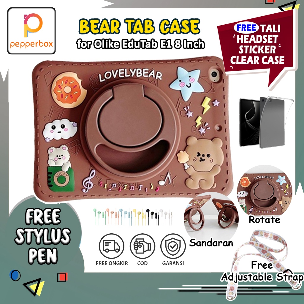 Jual Olike E1 8 Inch - FREE CLEAR CASE Bear Softcase Kartun Casing Anak ...