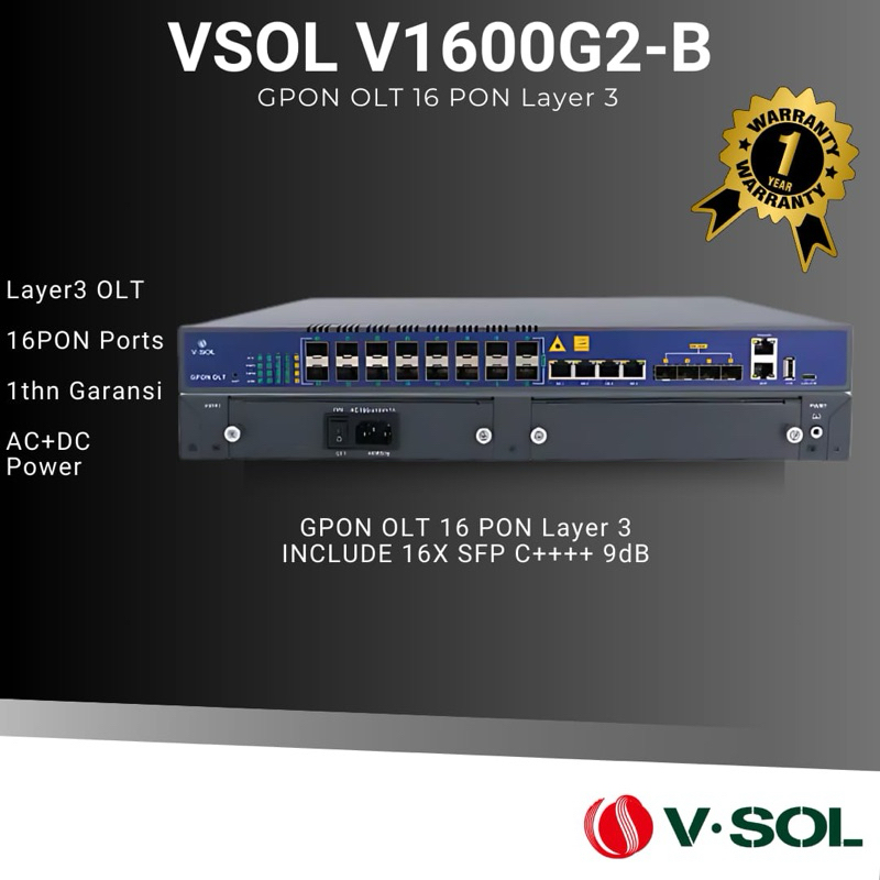 Jual OLT VSOL GPON V1600G2-B layer 3 ac+dc power INCLUDE SFP 9Dbm 16pcs ...