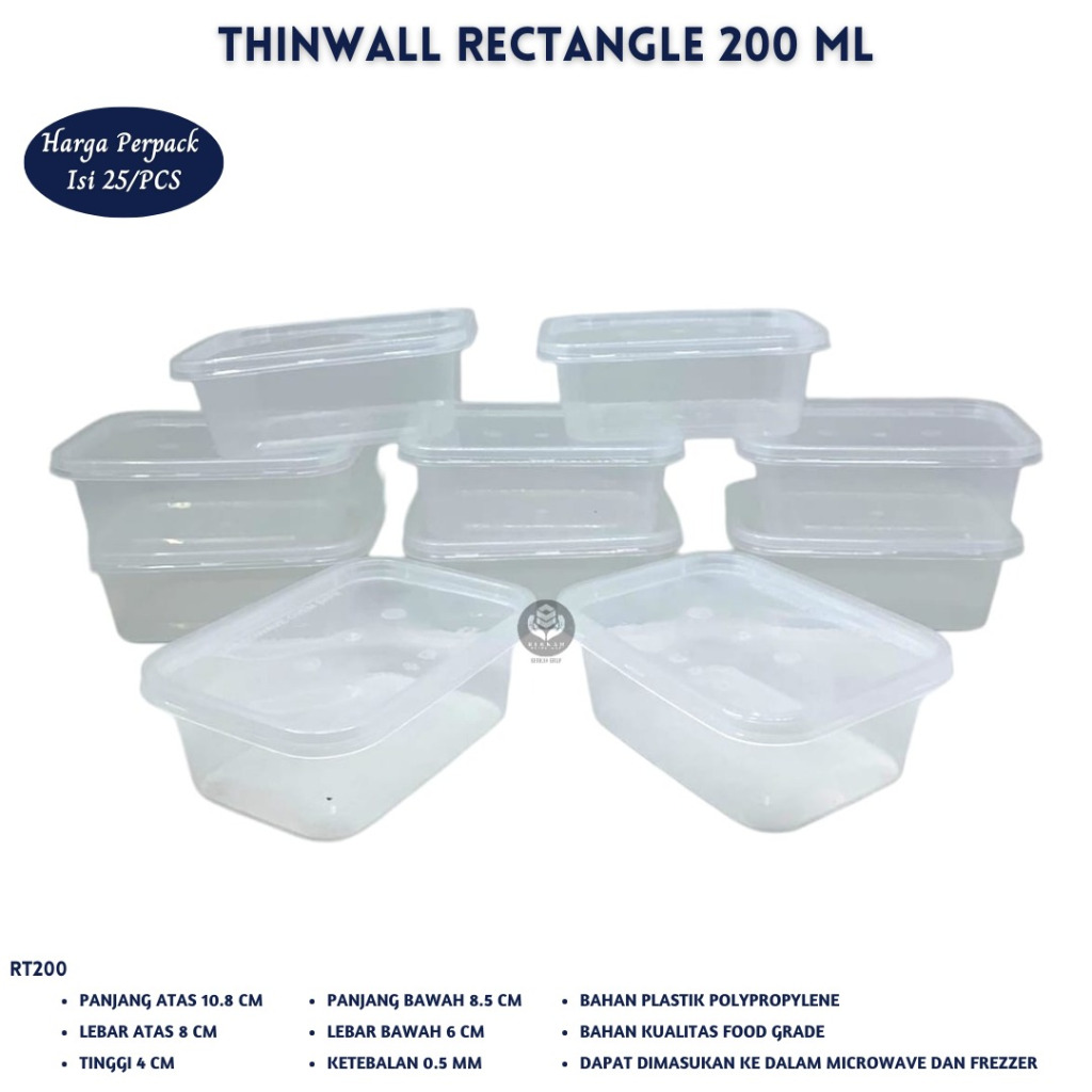 Jual Thinwall Rectangle 200 Ml Thinwall Persegi 200 Ml (Isi 25 Pcs-RT200) | Shopee Indonesia