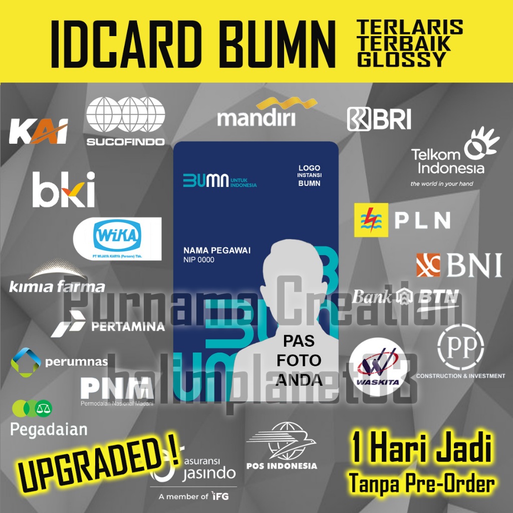Jual Cetak ID Card BUMN GLOSSY / MENGKILAP name tag IDCard PLN BTN BRI ...
