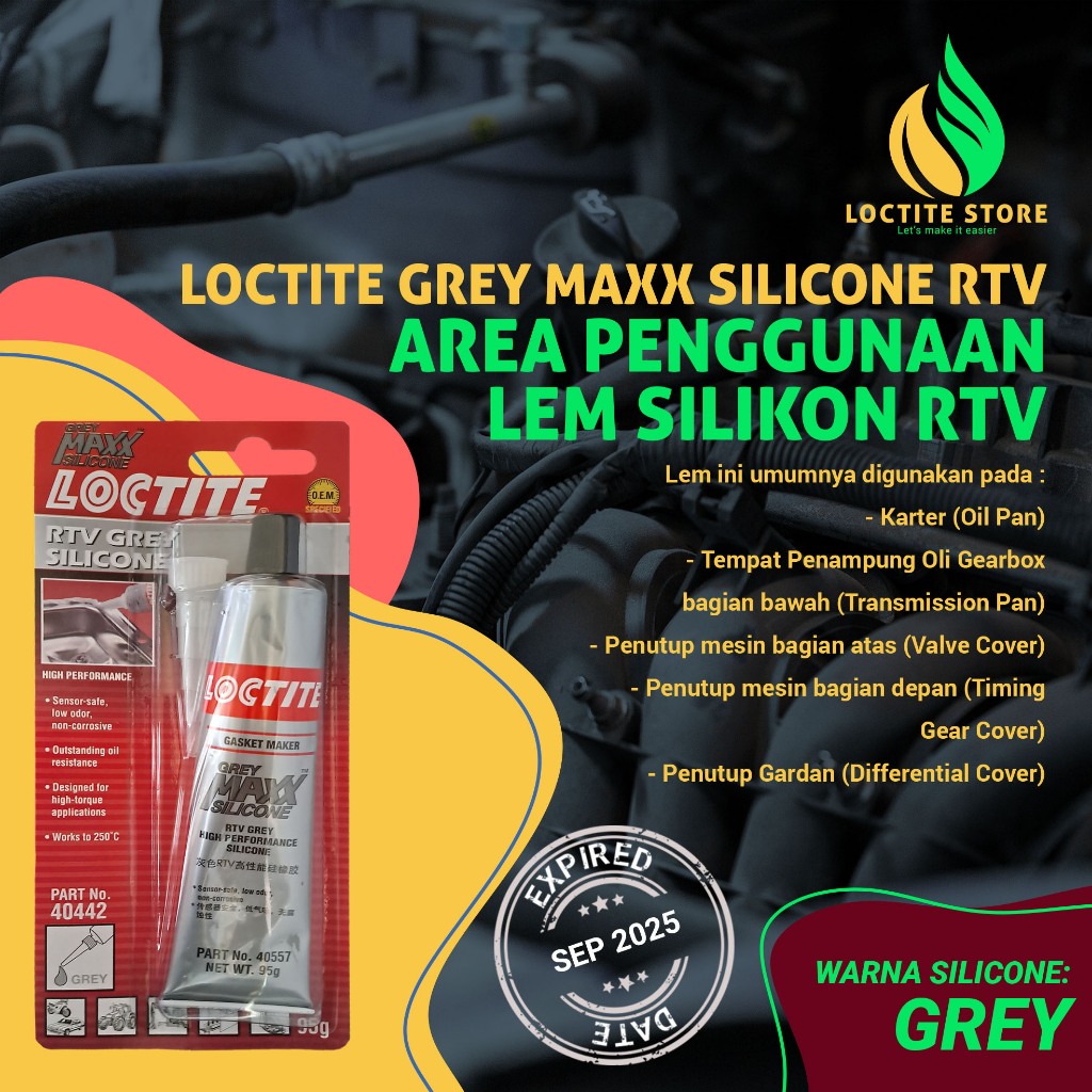 Jual LEM SILICONE RTV TAHAN PANAS TINGGI LOCTITE GREY MAXX 95 GRAM ...