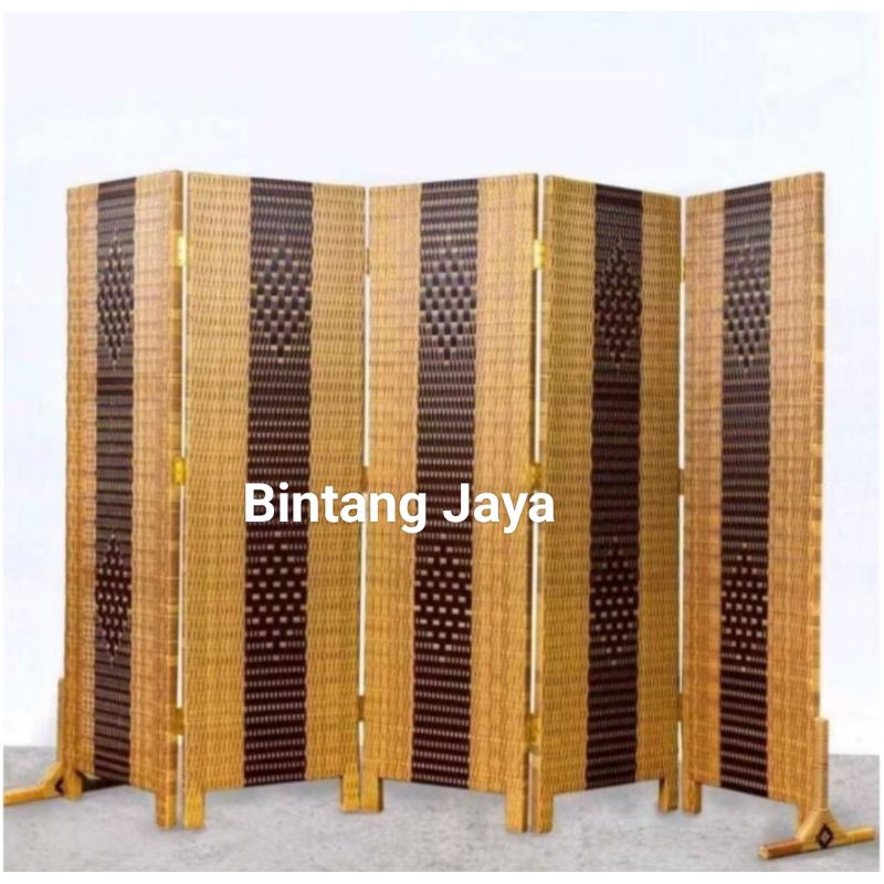 Jual ( 5 Panel ) Sketsel Ruangan Rotan Sintetis Wiker Coklat Minimalis ...