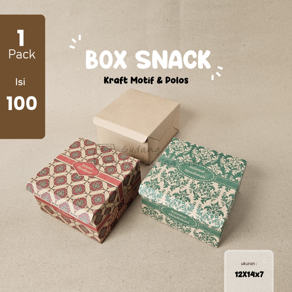 Jual 100 Pcs / 12x14 / Box Kraft Motif / Dus Snack Hajatan | Shopee ...