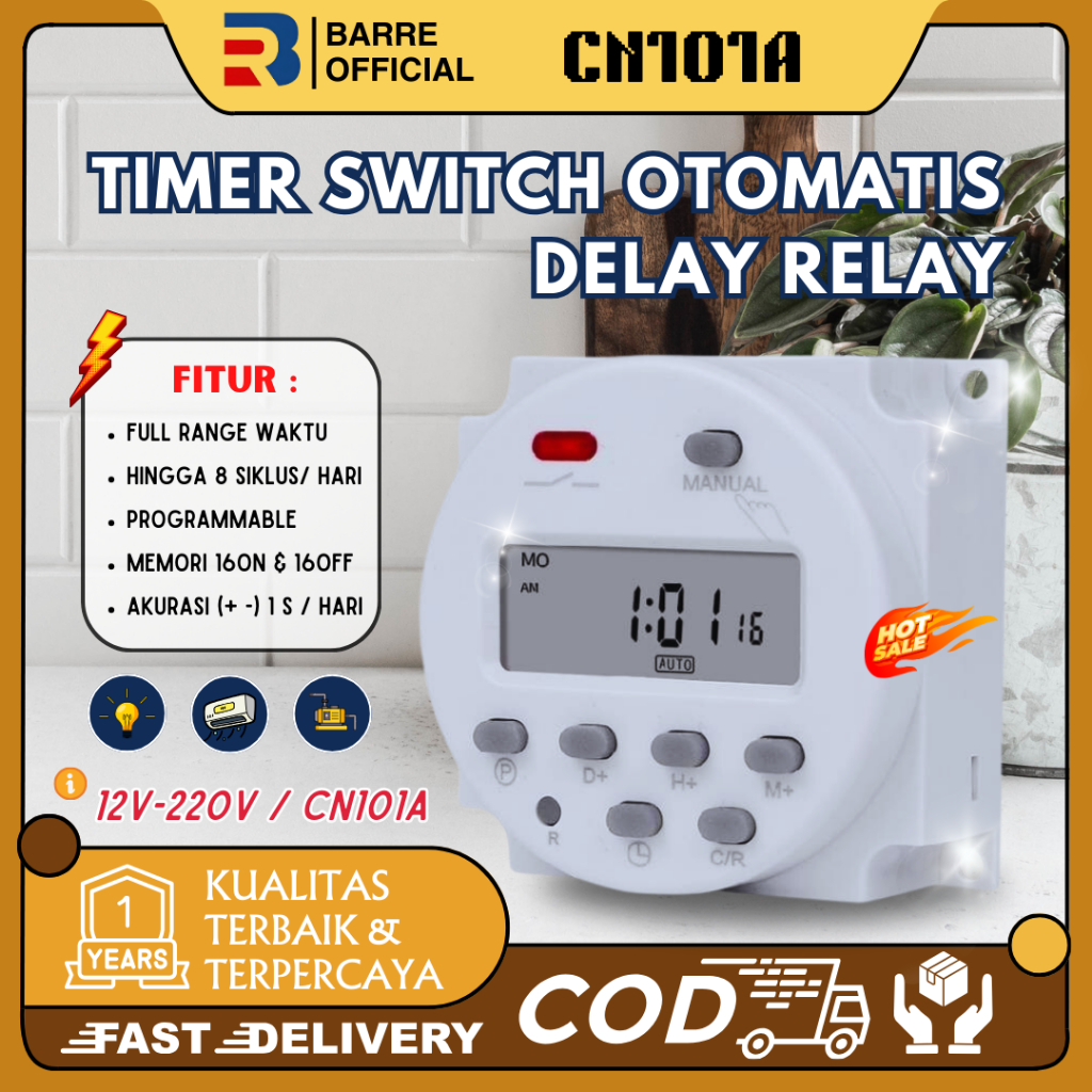 Jual BARRE Timer Switch Digital Time Delay Relay 12V 220V CN101A Untuk Lampu Digital Timer ...