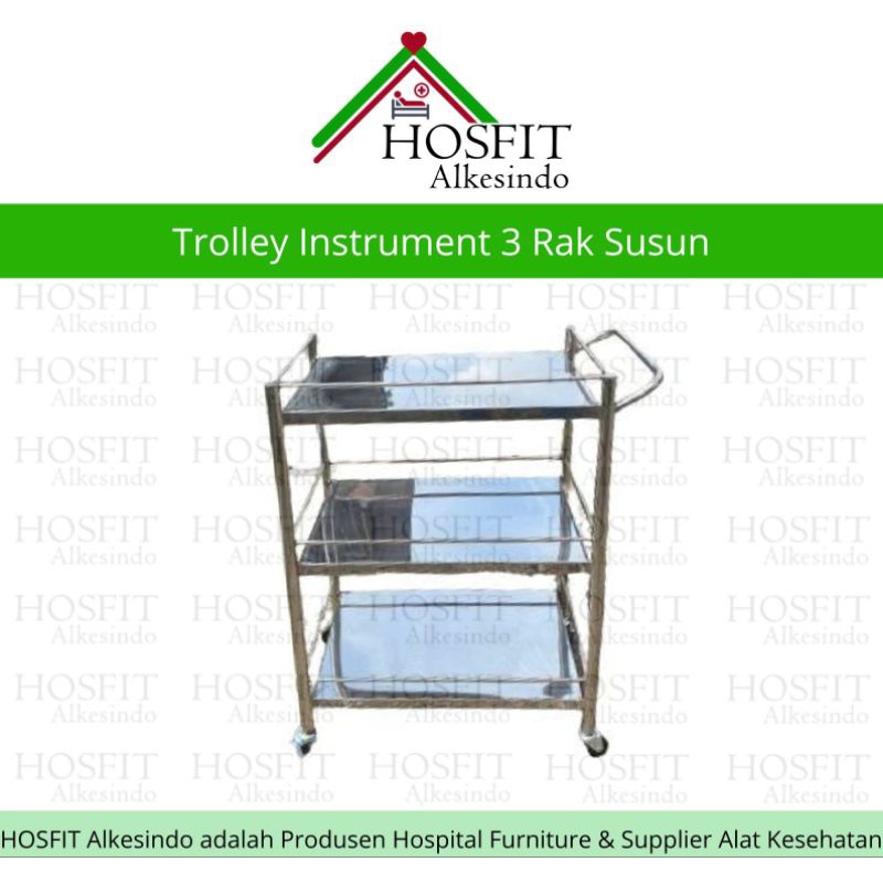 Jual Troly Instrument 3 Susun Stainless Steel | Trolley Troli Dorong ss ...