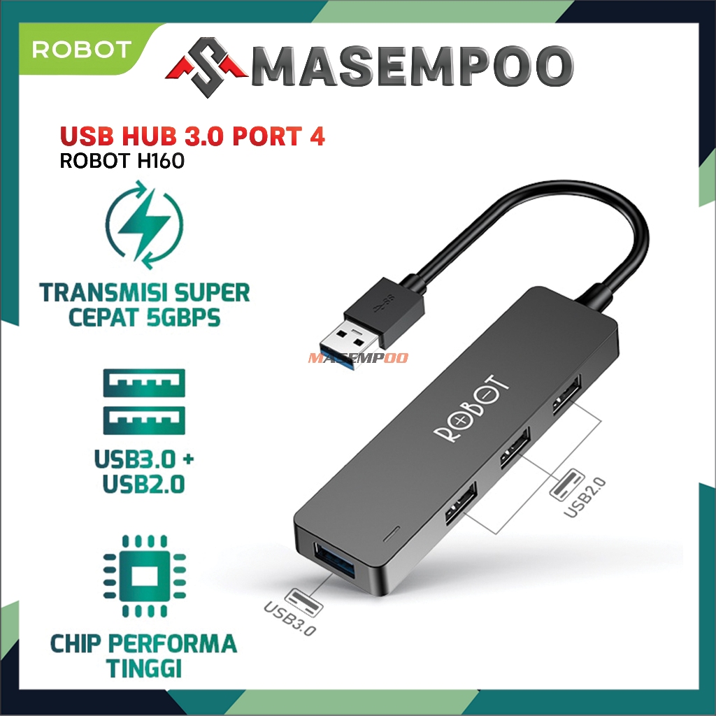 Jual ROBOT H160 USB Hub 4 Ports USB 2.0 & USB 3.0 High Speed 5GBPS ...