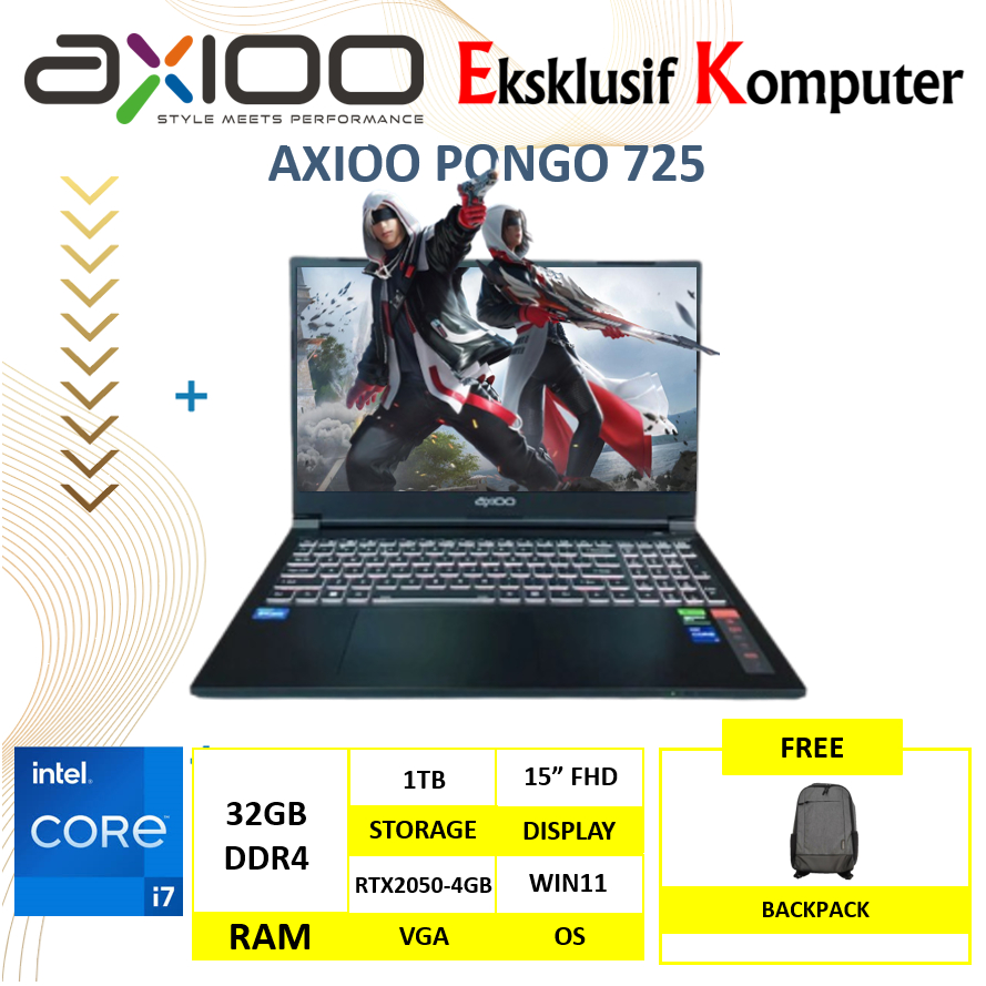 Jual LAPTOP GAMING AXIOO PONGO 725 I7 GEN 12 RAM 16GB 1TB SSD RTX2050 ...