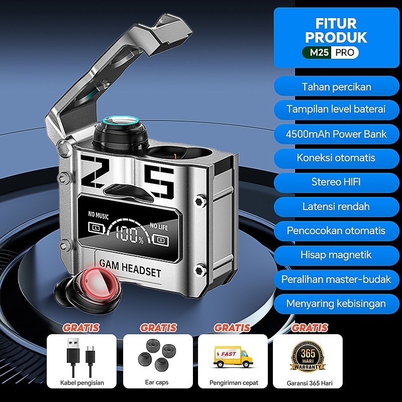 Jual TWS M25 Headset Bluetooth GAMING Earphone Bluetooth Wireless Bass ...