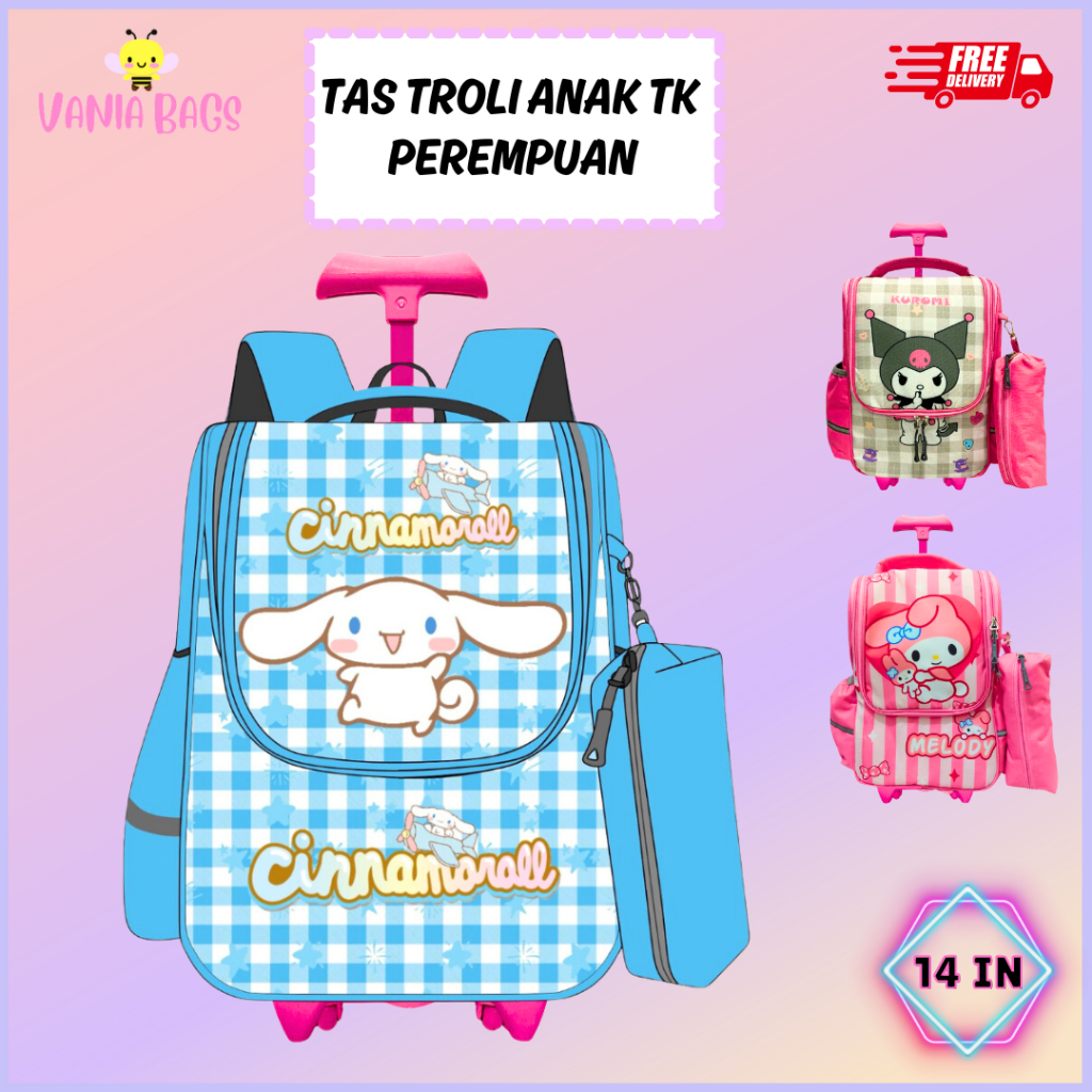 Jual tas koper anak perempuan sekolah tk gambar kuromi ransel troli cewek | Shopee Indonesia