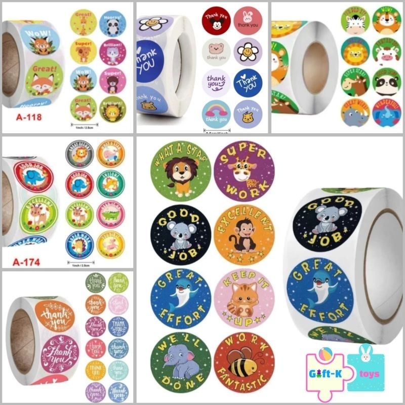 Jual 1 roll 500pcs stiker sticker good job thank you selamat menikmati ...