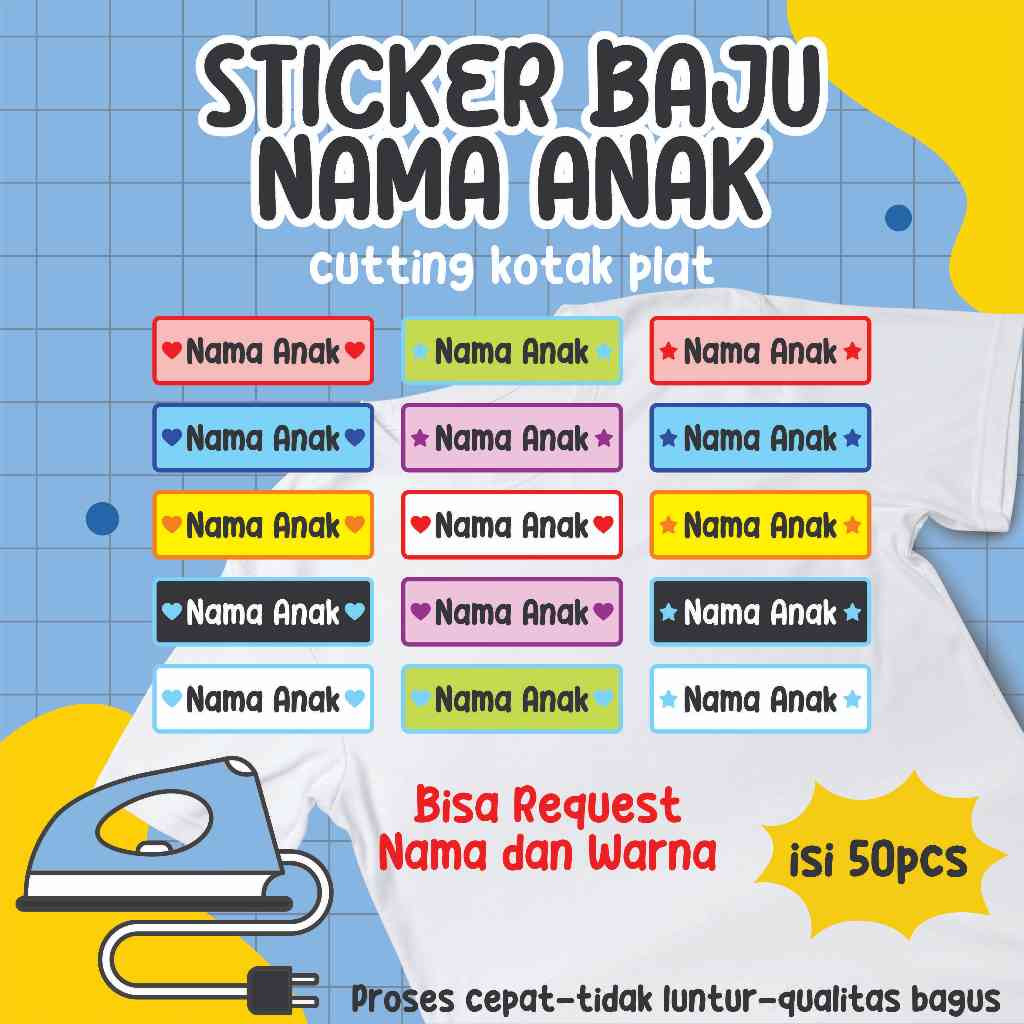 Jual sticker label baju - label setrika nama anak - cutting kotak plat ...