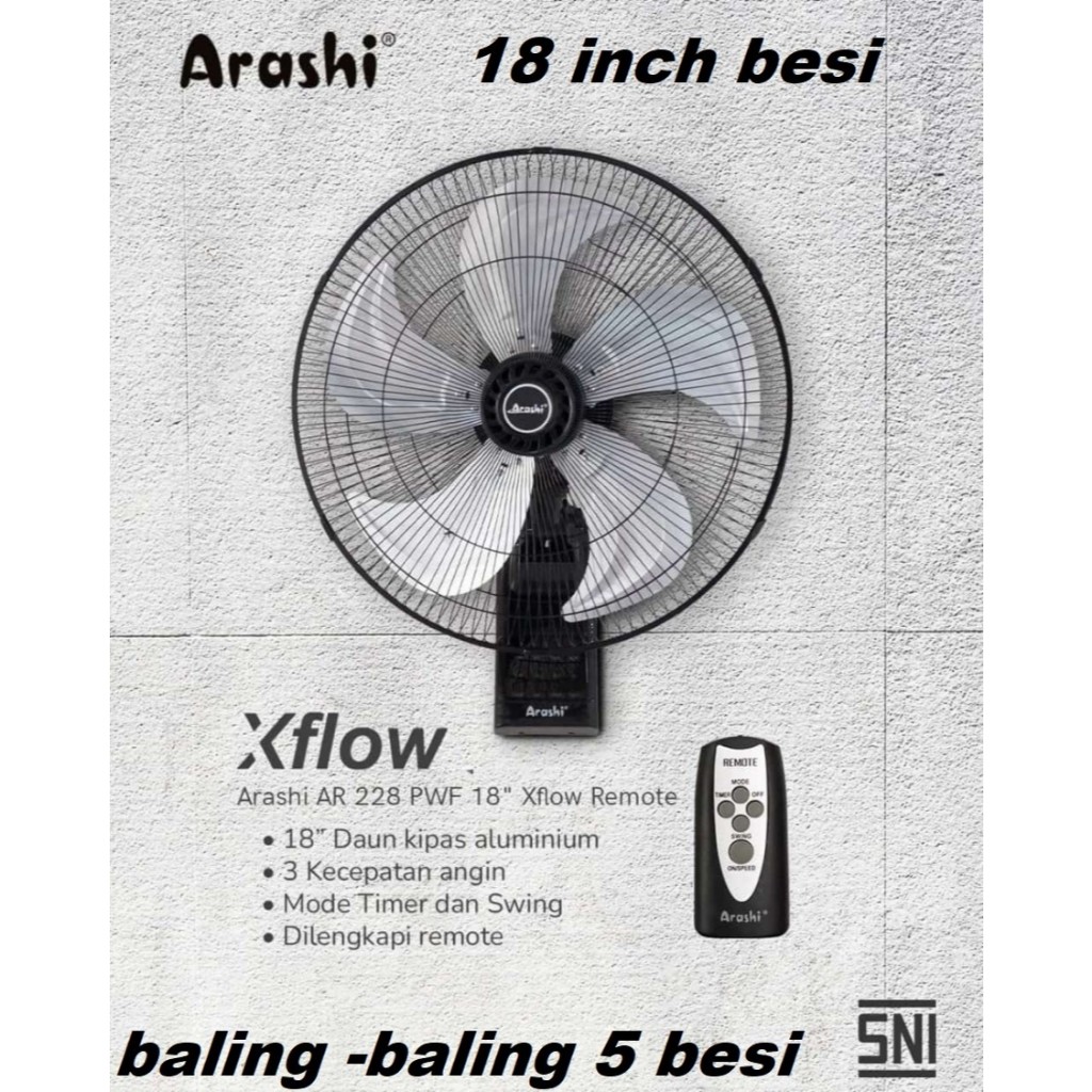 Jual Kipas Angin Arashi AR 228 Dinding Remote /Kipas Wall Fan Besi 18" Xflow-baling 5-besi ...