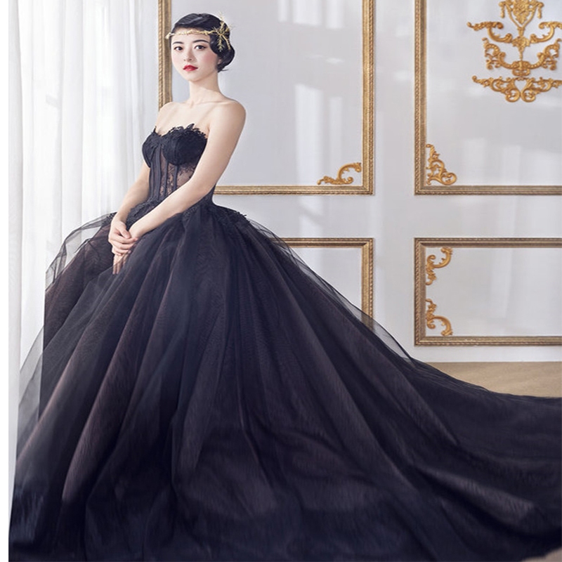 Jual Black Women Bride Strapless Maxi Wedding Dresses Gaun pengantin ...