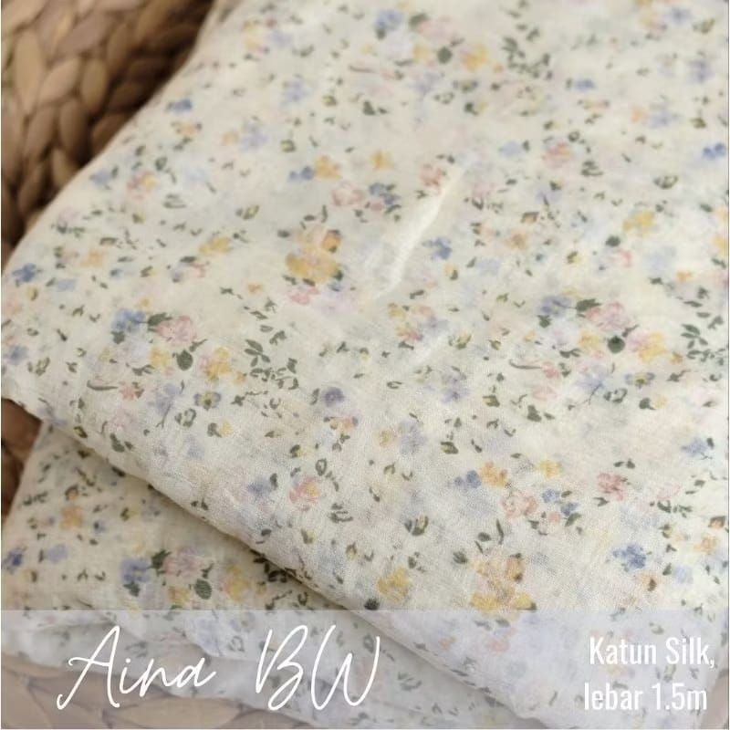 Jual kain katun silk motif bunga kecil /kain katun sutra premium ...