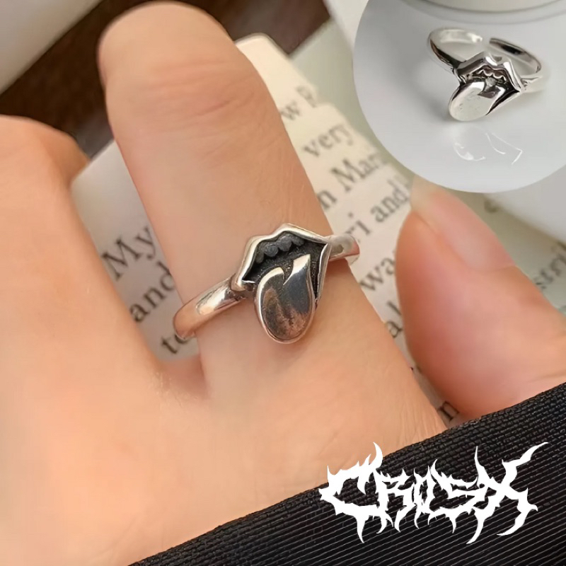 Jual DITY CH RING / CINCIN ROLLING STONE CINCIN HITAM SILVER / CROSS ...