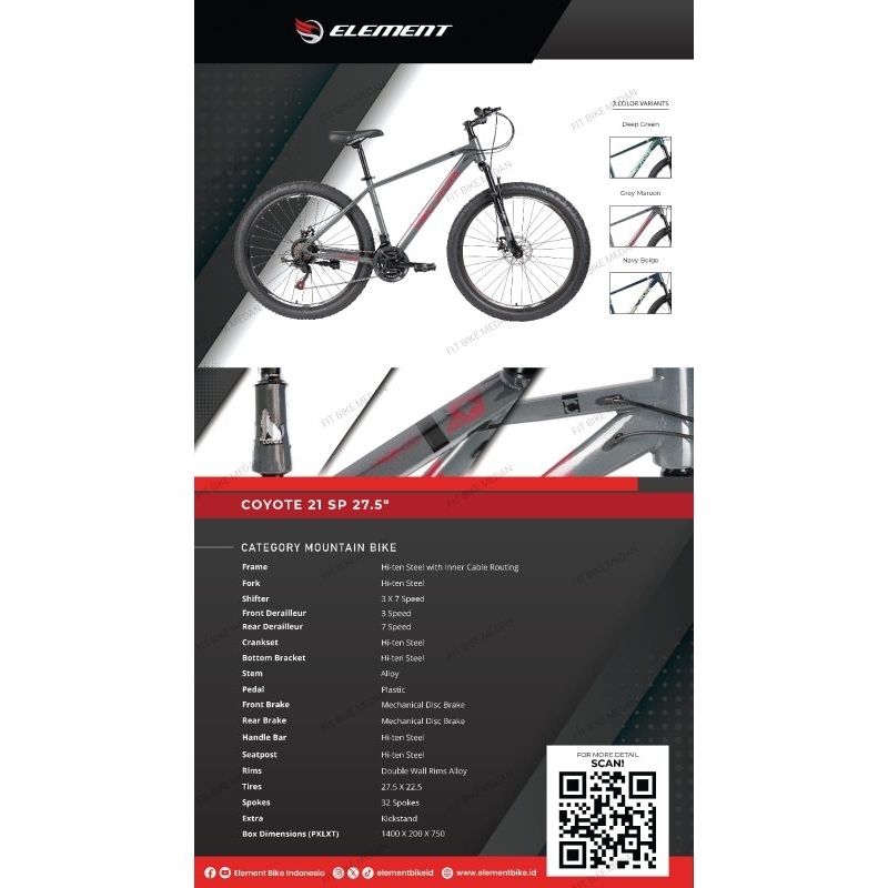Jual SEPEDA GUNUNG MTB ELEMENT 26 INCH / 27,5 INCH COYOTE 21 SPEED ...