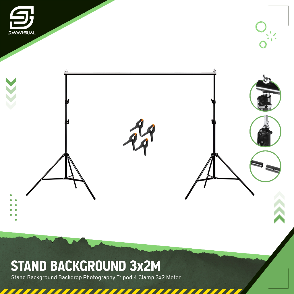 Jual [JaVis] STAND BACKGROUND BACKDROP STUDIO 3X2M (2 TRIPOD + 4 CLAMP) | Shopee Indonesia