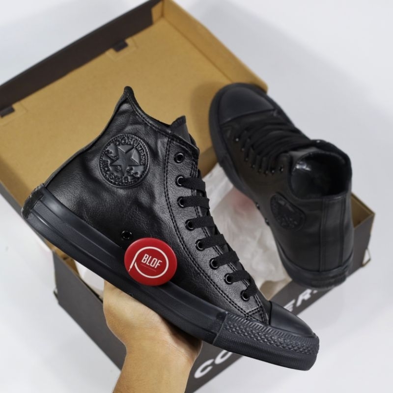 Jual Sepatu Kulit Converse Leather Full Black High Unisex Super Premium ...