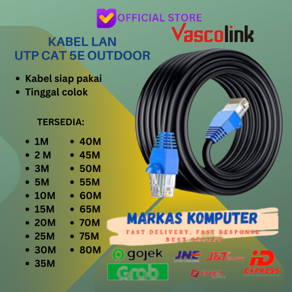 Jual Kabel LAN OUTDOOR VASCOLINK UTP CAT5 CAT 5E Siap Pakai HITAM 1M - 30M | Shopee Indonesia