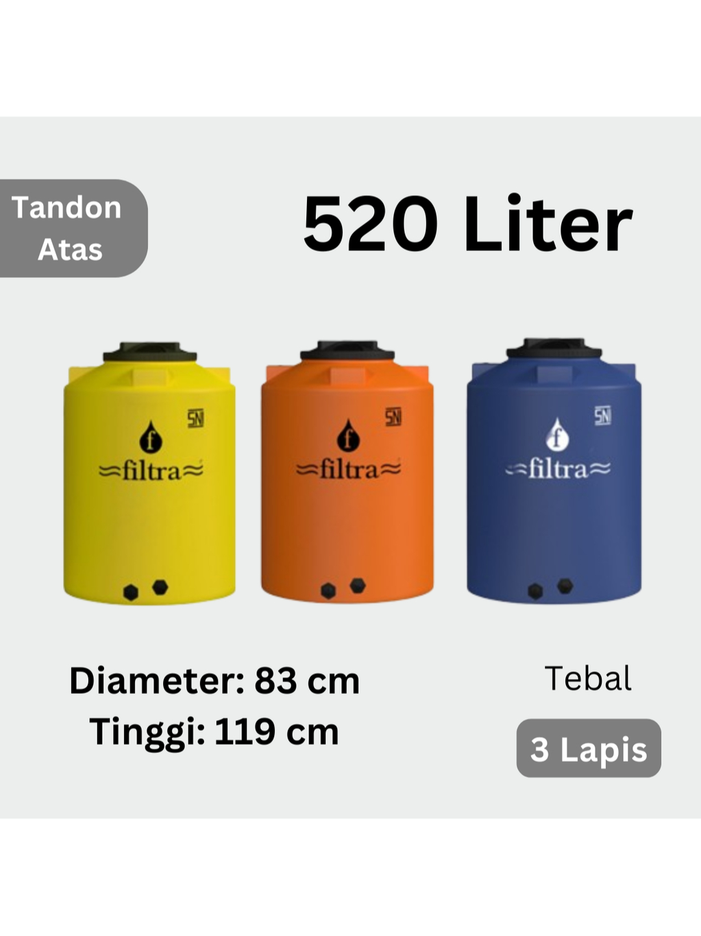 Jual Tangki Tandon Toren air Filtra 500 Liter 520 Liter Anti Lumut ...