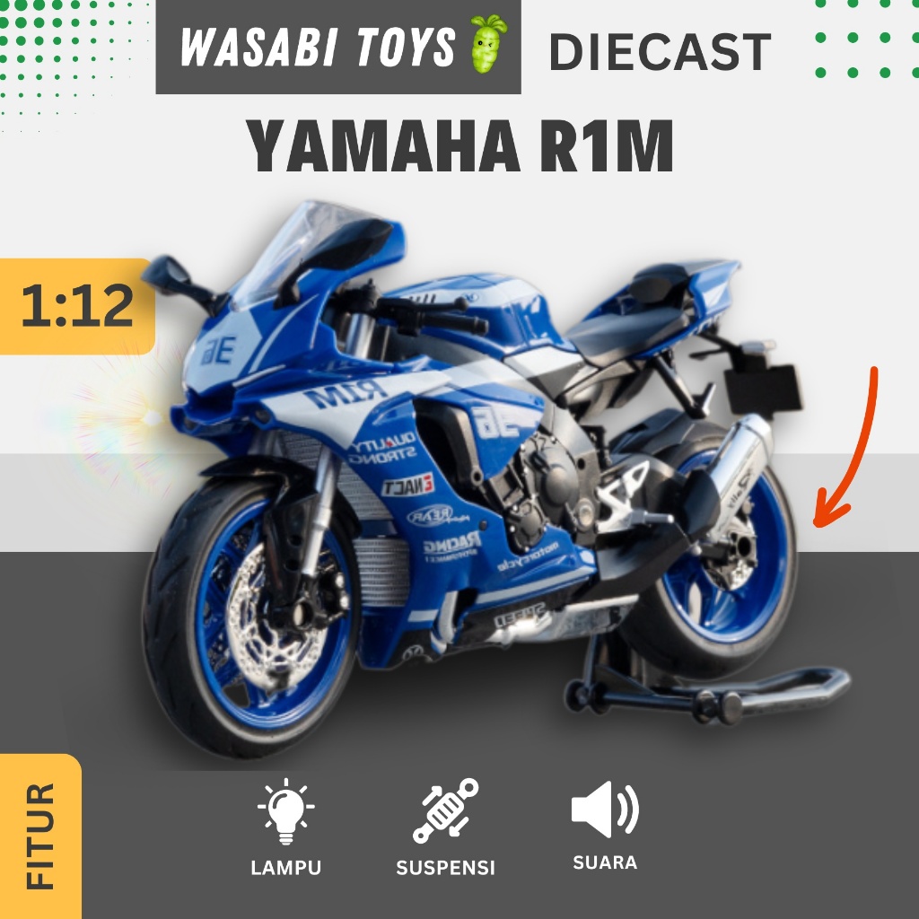 Jual Miniatur Diecast 1:12 Yamaha R1M (Tanki Logam, Ban Karet, Alas ...