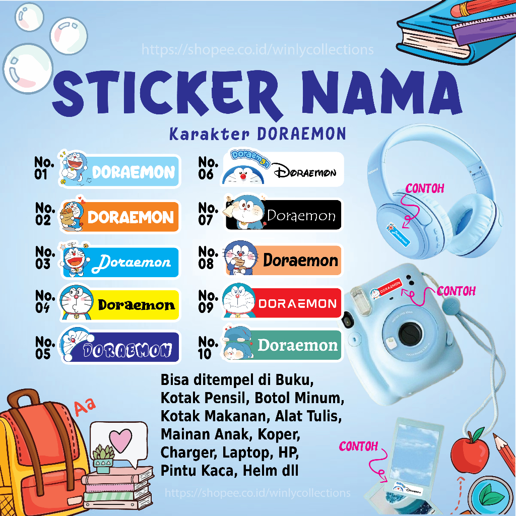 Jual STIKER LABEL NAMA DORAEMON CUTE STICKER CUSTOM LEBEL PREMIUM MURAH ...