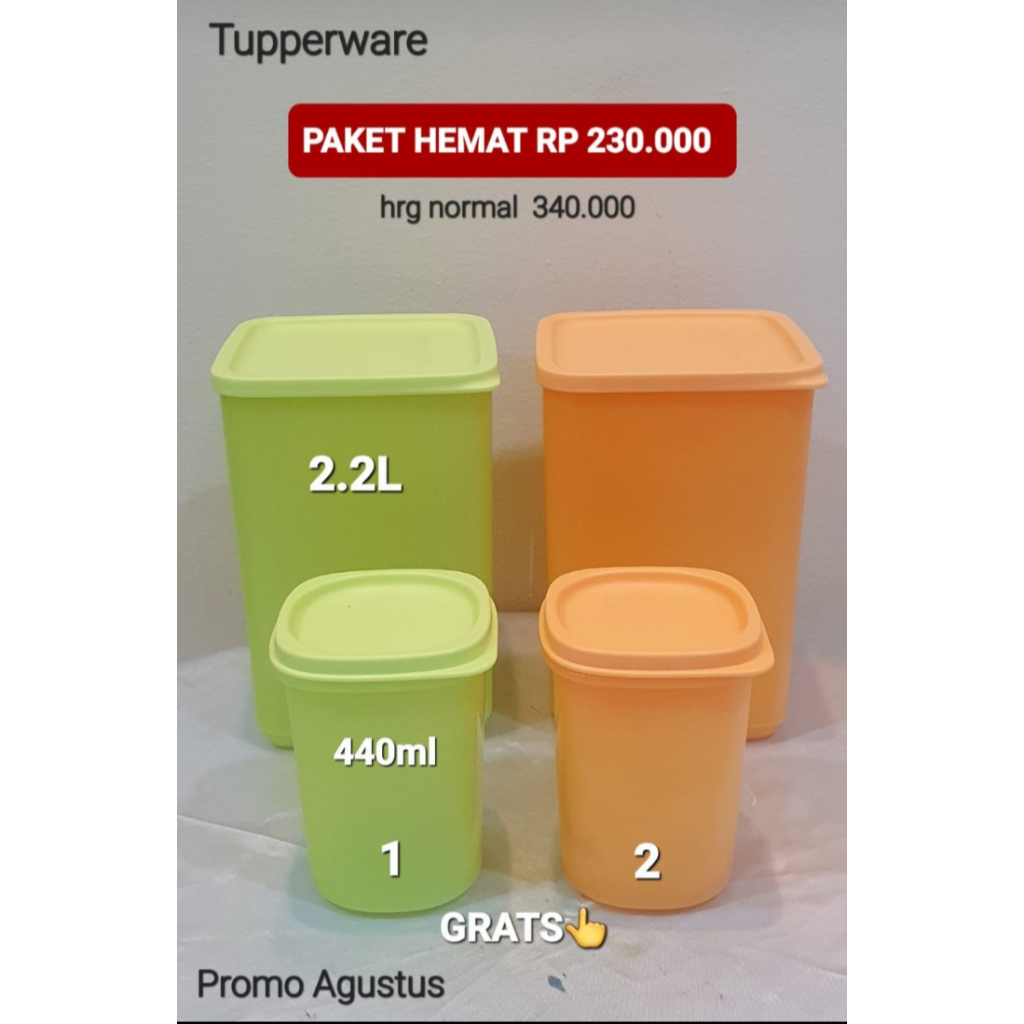 Jual TUPPERWARE LARGE SQUARE 2L (2) GRATIS SQUARE 440ML (2) - TOPLES ...