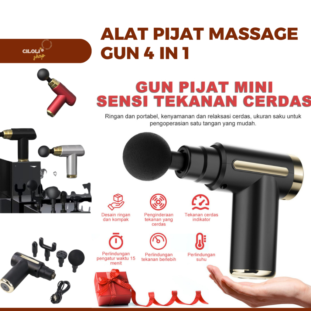 Jual Alat Pijat Massage Gun 4 IN 1 Electric Portable USB Kabel Untuk ...